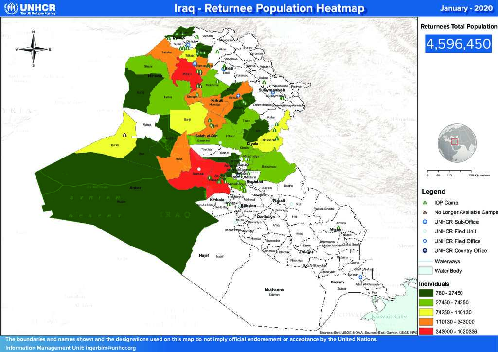 Document - UNHCR Iraq: Returnee Population Heatmap Jan -2020
