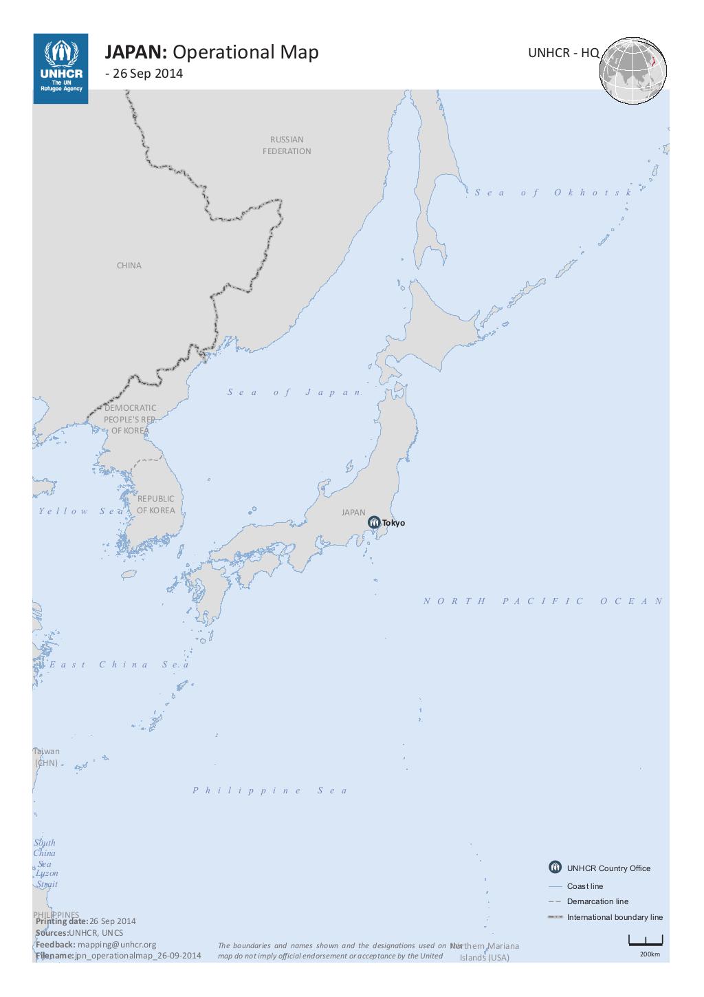 Document - Japan: Operational Map - 26 Sep. 2014