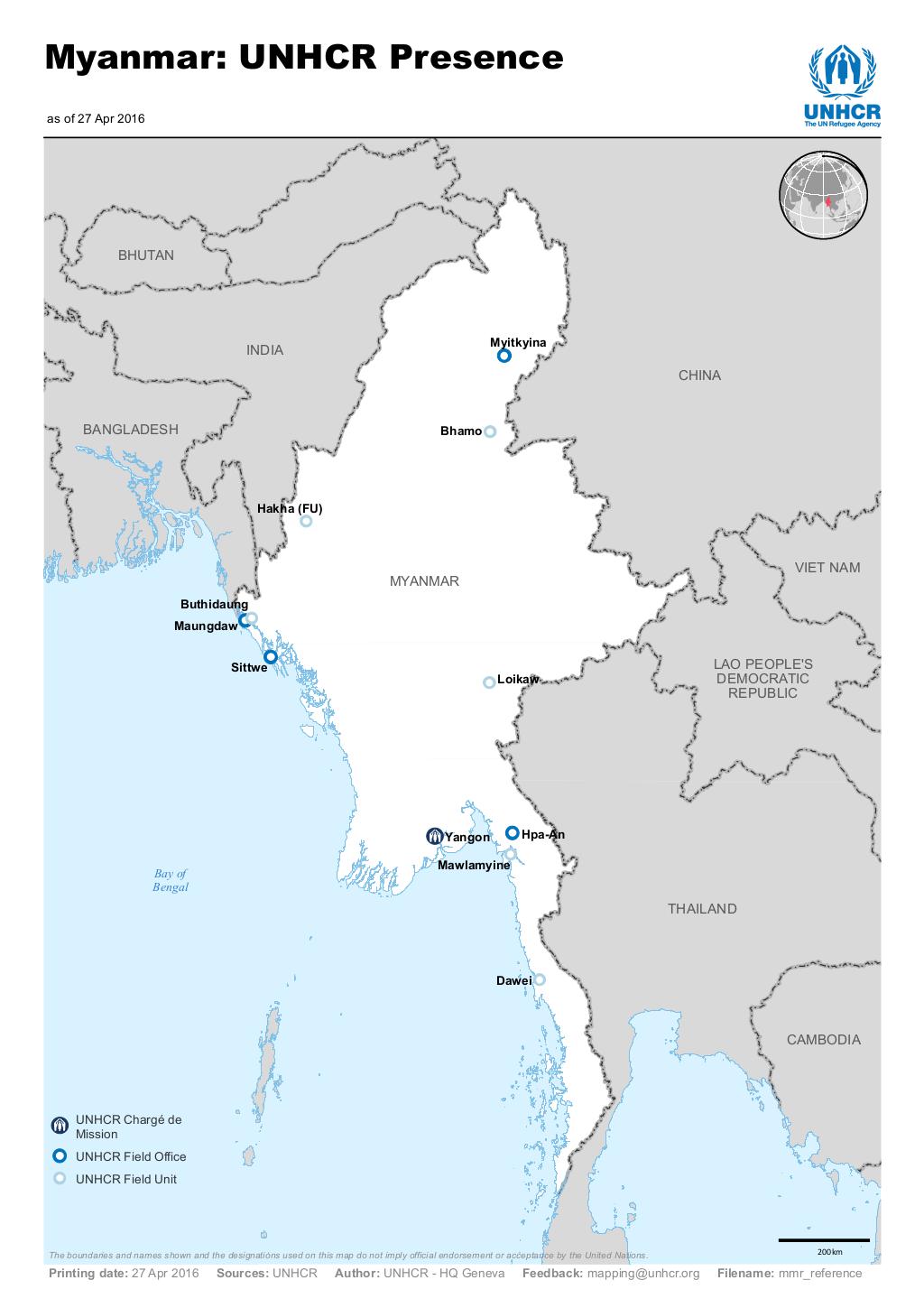Document - Myanmar: UNHCR Presence - 27 April 2016