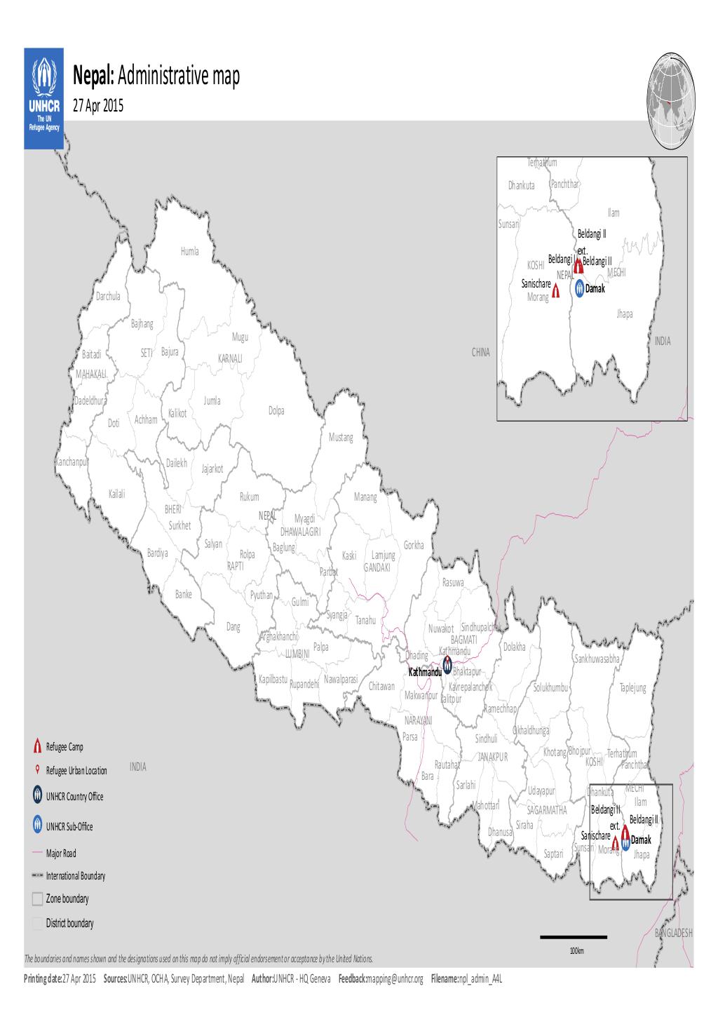 Document - Nepal: Administrative map - 27 April 2015