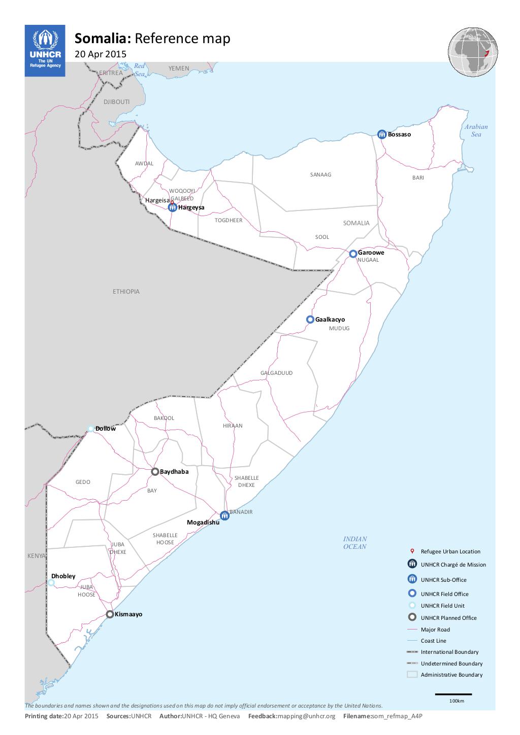 Document - Somalia: Reference map - 20 April 2015