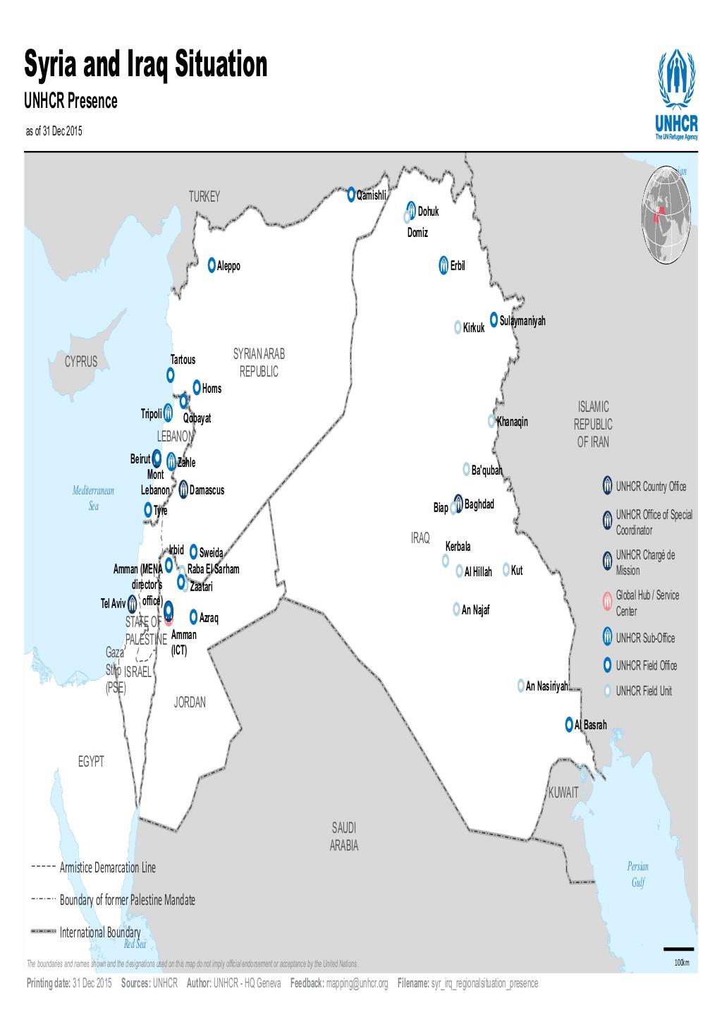 Document - Syria and Iraq Situation - UNHCR Presence - 31 December 2015