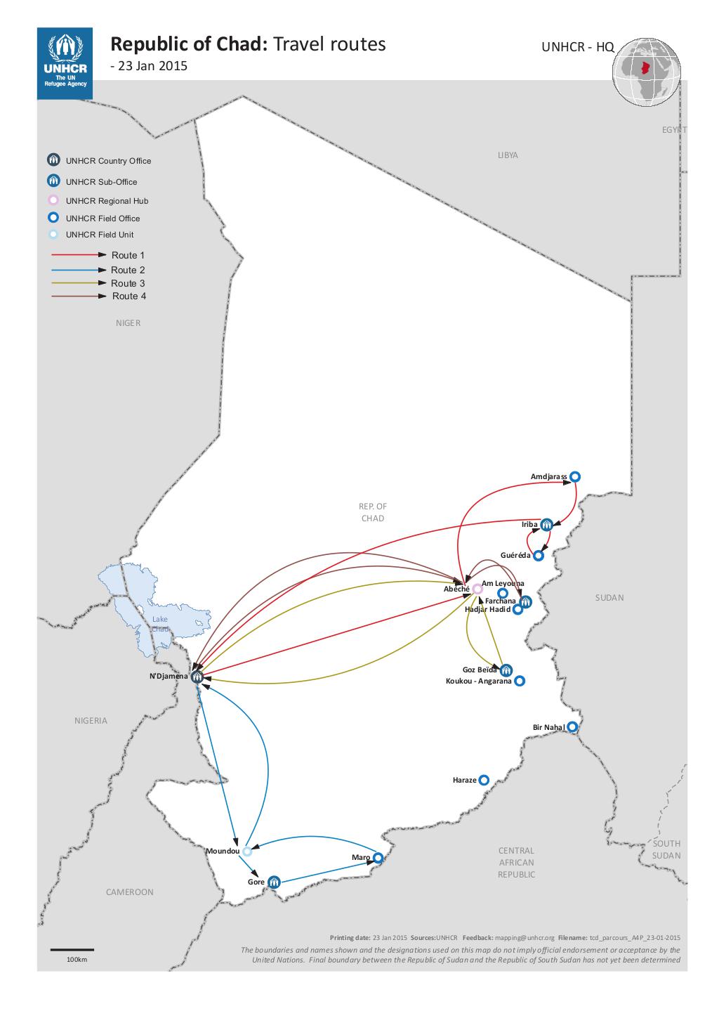 Document - Republic of Chad: Travel routes - 23 January 2015