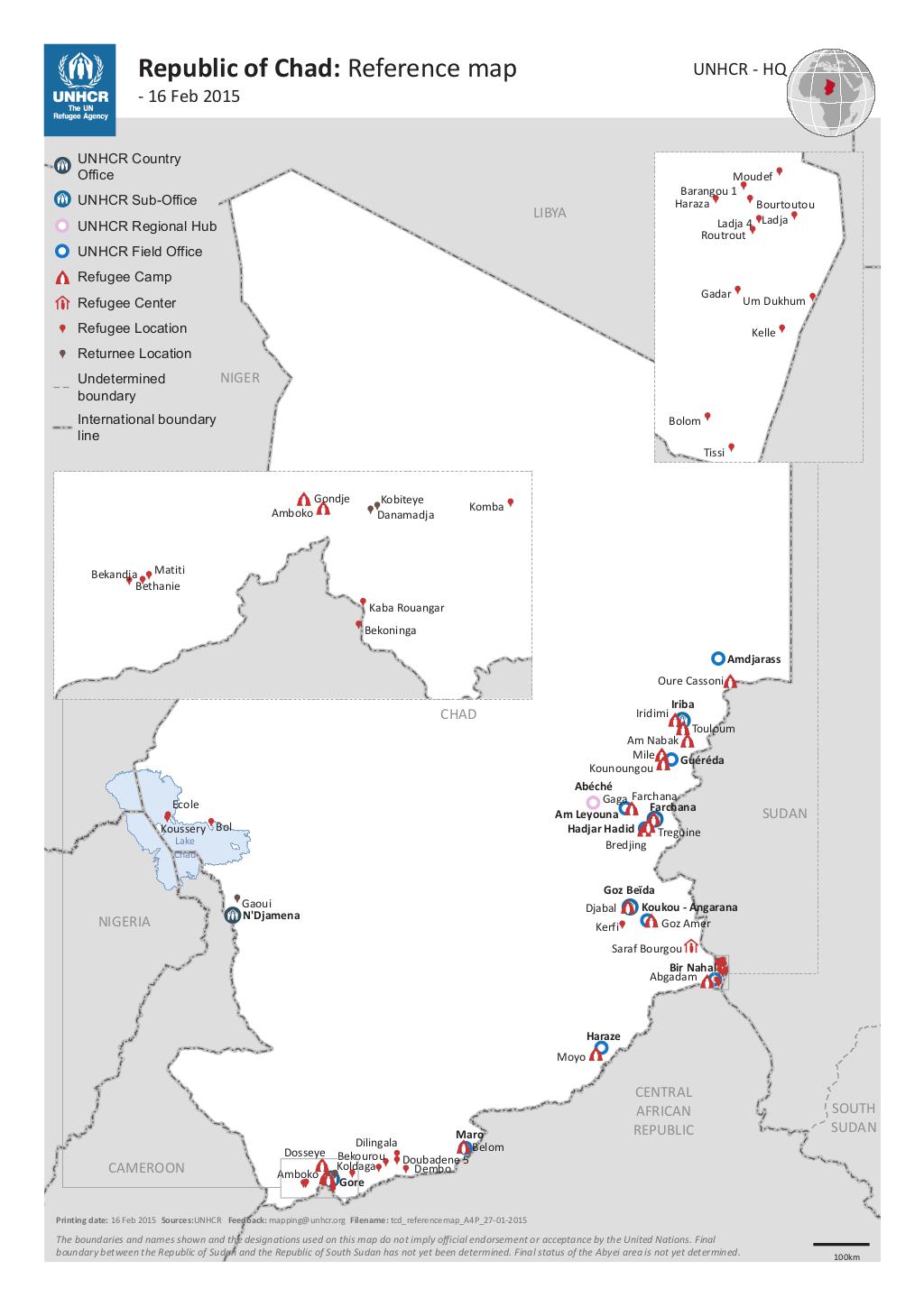 Document - Republic of Chad: Reference map - 16 February 2015