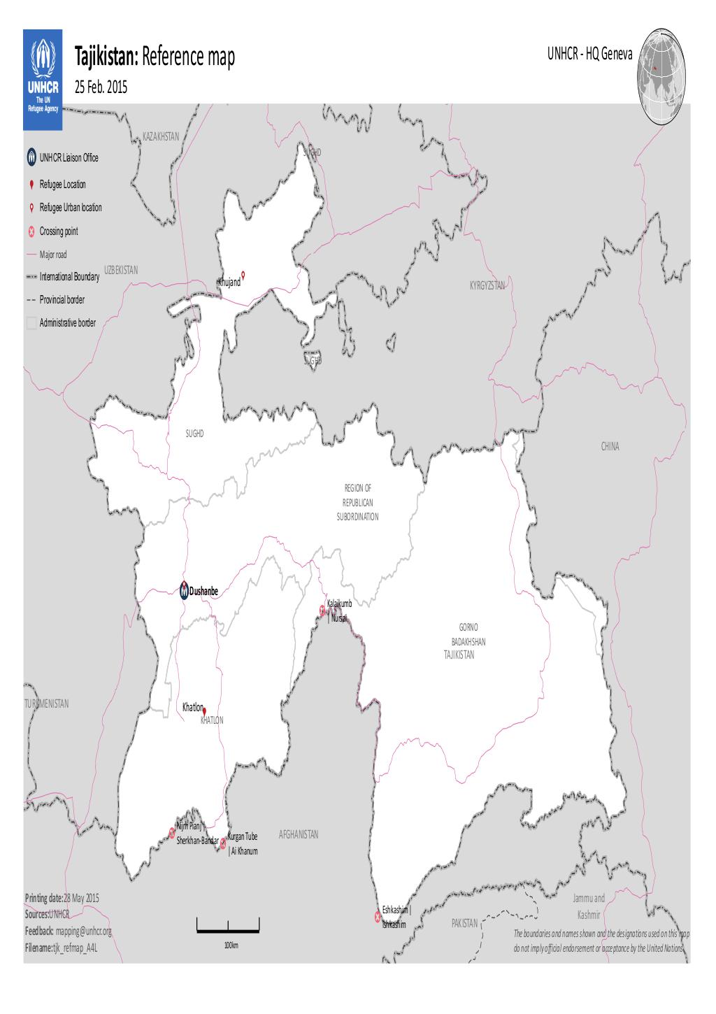 Document - Tajikistan: Reference map - 02 Feb. 2015