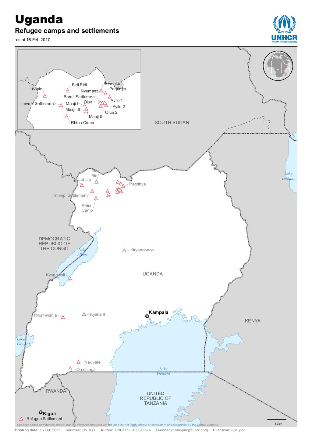Document - Uganda -Refugee camps and settlements - 16 February 2017